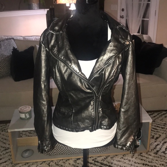 Hillary Scott La Bellum Jackets And Coats Leather Moto Coat Metallic